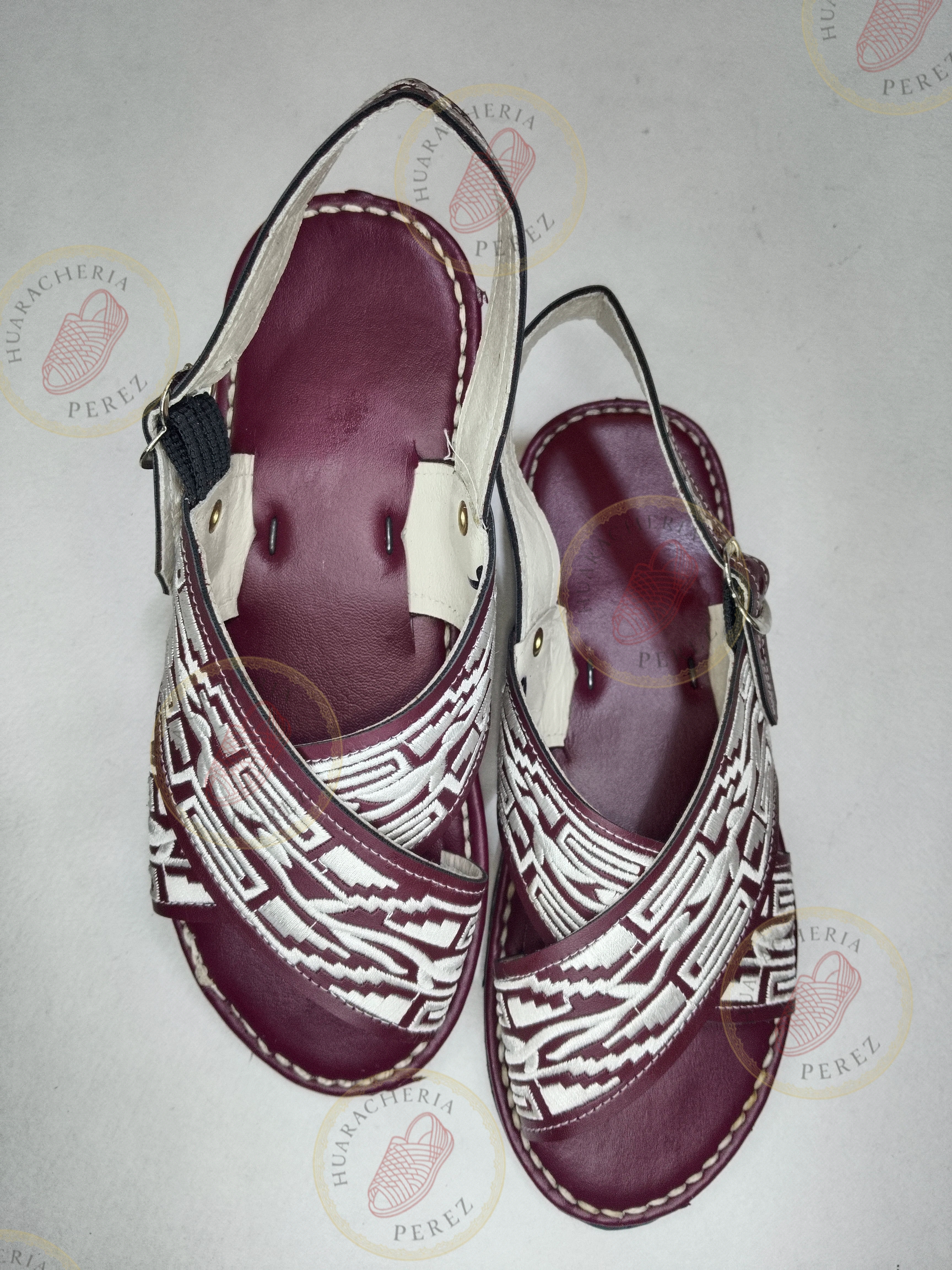 Handmade embroidered huarache with greca design – Mexican heritage ...
